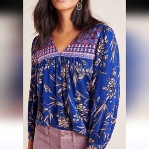 Anthropologie | Tops | Peasant Blouse With Embroidered Detail Featured ...